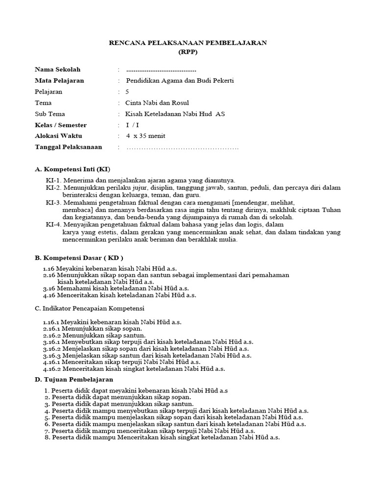RPP KELAS 1 BAB V Sub 3-1 | PDF