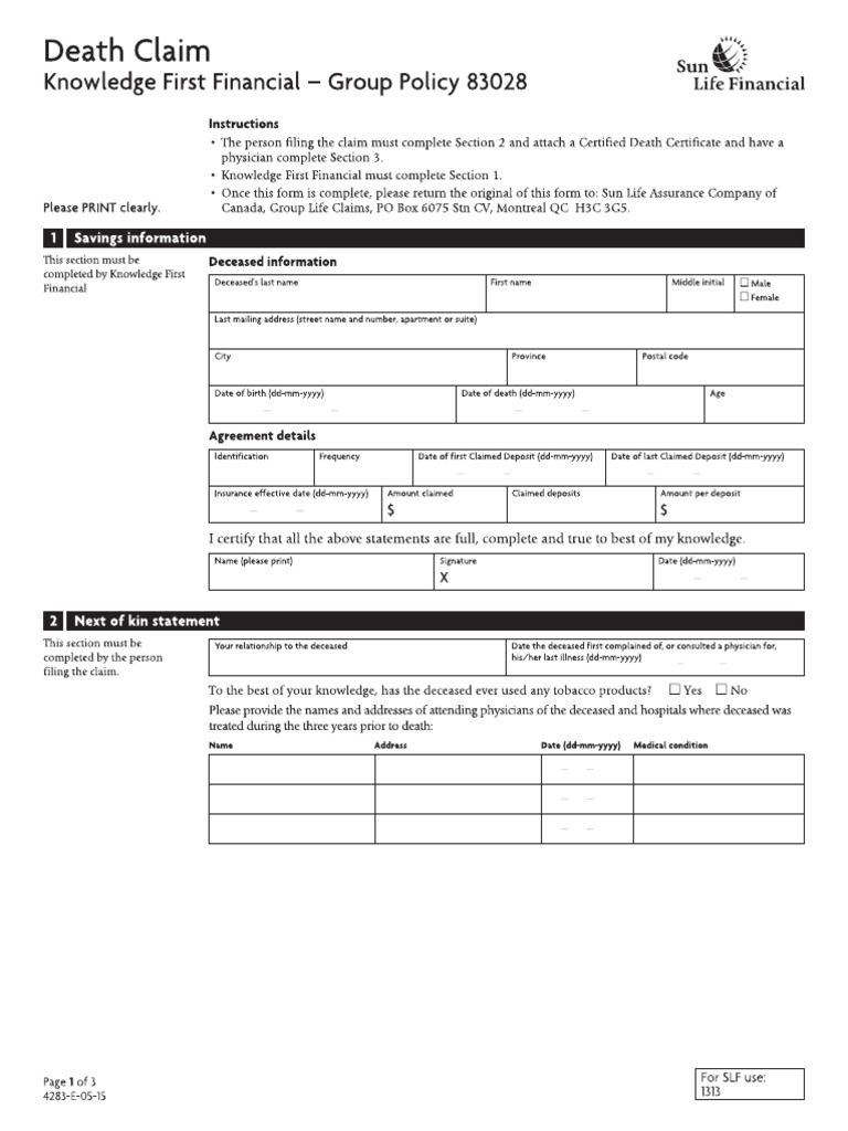 Death Claim Form | PDF