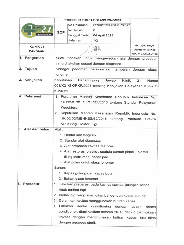 3.8.1 Sop Prosedur Tumpat Glass Ionomer | PDF