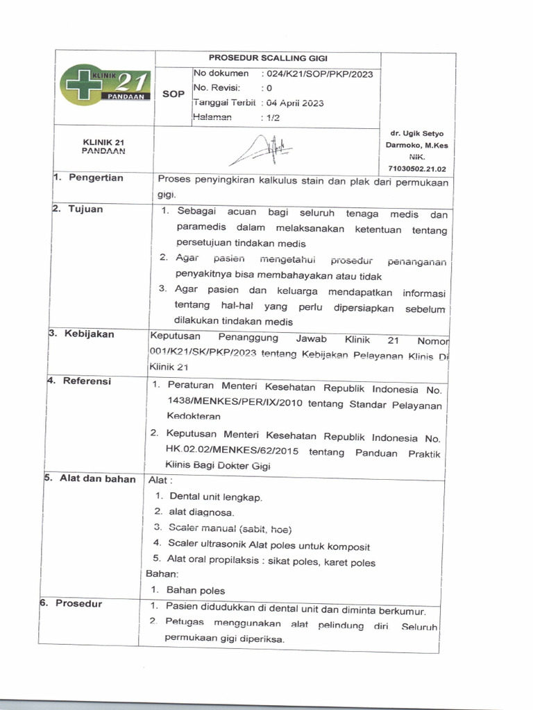 3.8.1 Sop Prosedur Scalling Gigi | PDF