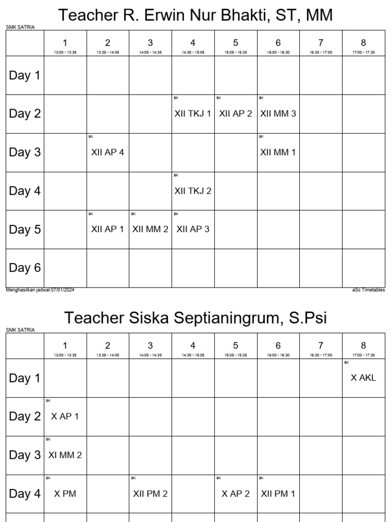 Fix Jadwal perguru siang | PDF