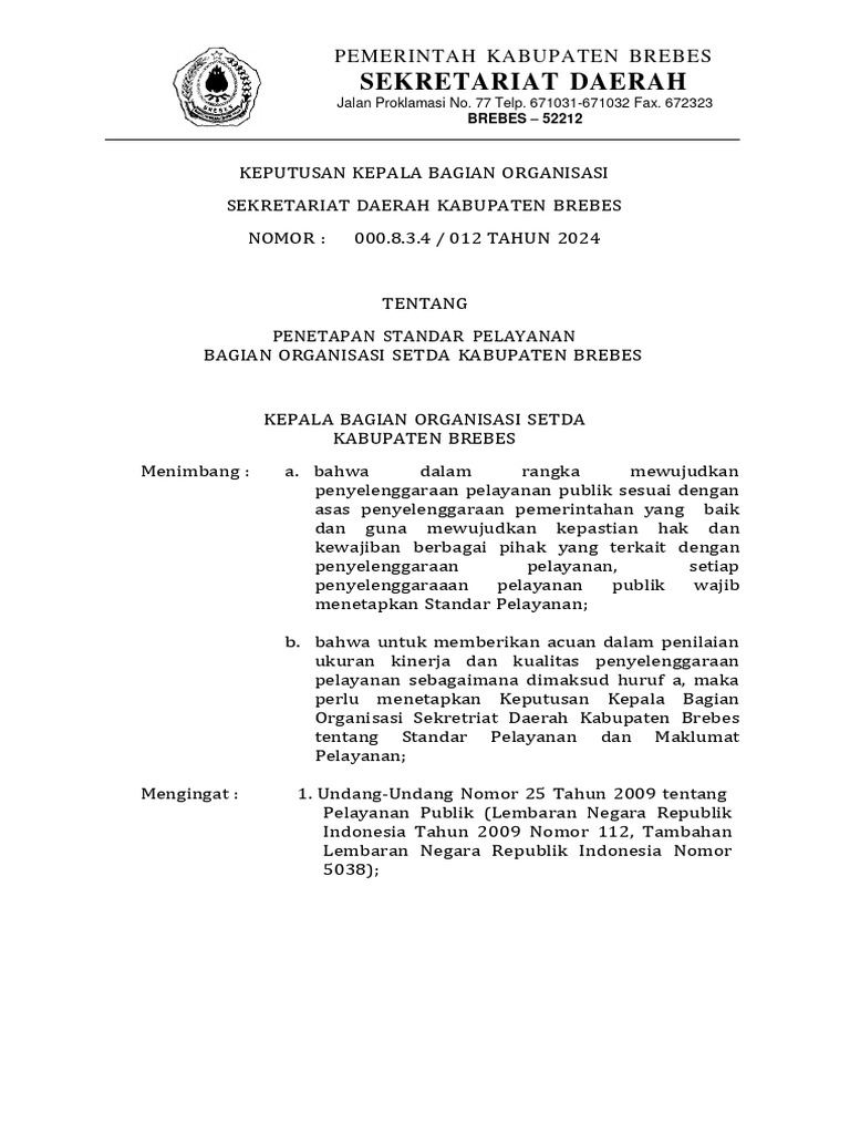 1.standar Pelayanan Bagor 2024 | PDF