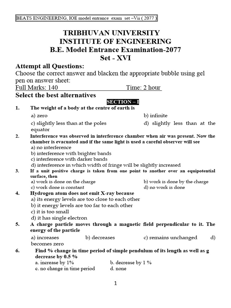 IOE Model Questions | Download Free PDF | Electron | Atoms