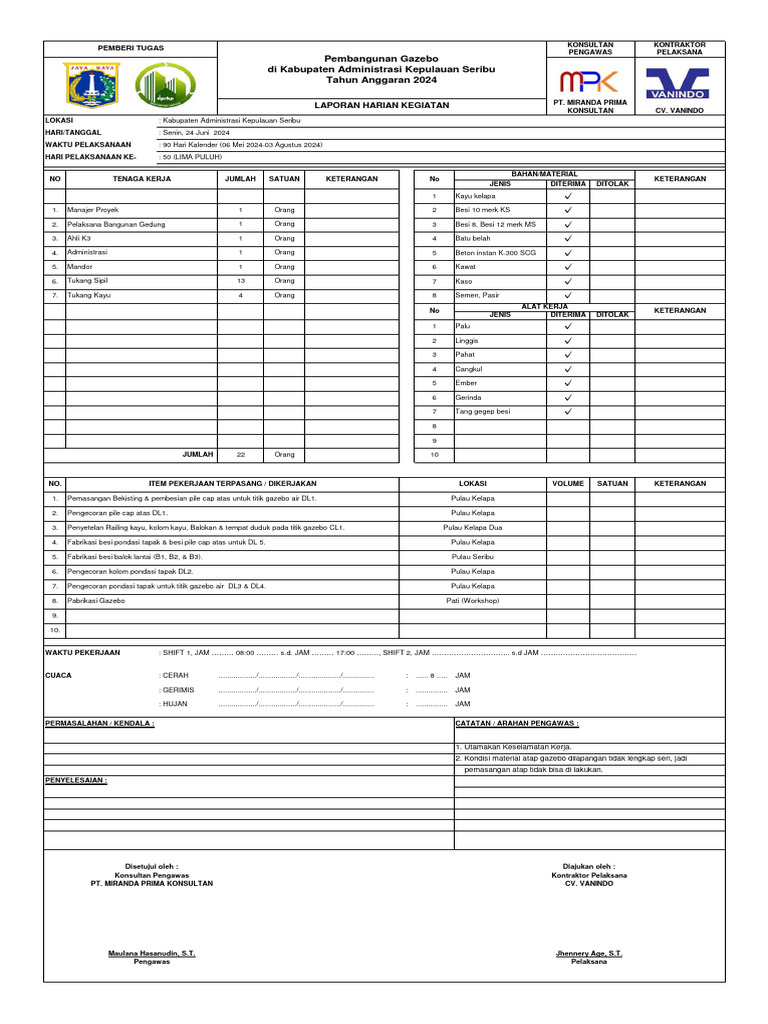 BHL Laporan Harian - m8 | PDF