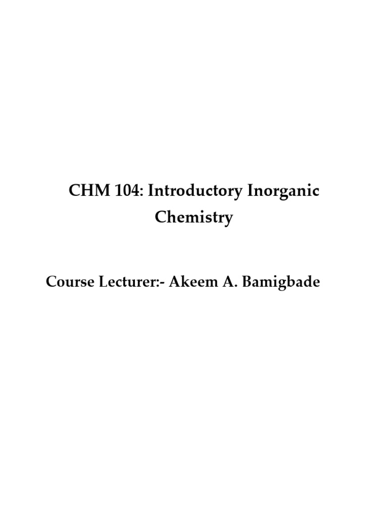 CHM 104 Lecture Note For 2023 Academic Session-1 | PDF | Calcium | Sodium