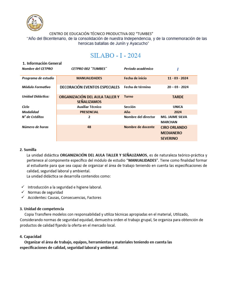2024 Silabo 1 (M - 1) | PDF | Evaluación | Salón de clases