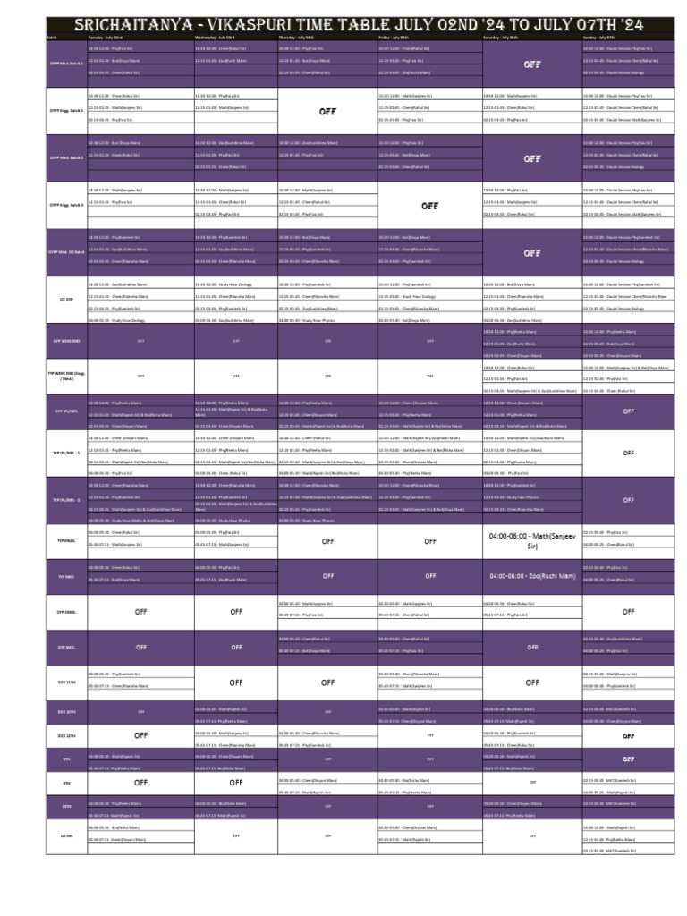 Time Table - July 02nd, 2024 To July 07th, 2024 | PDF