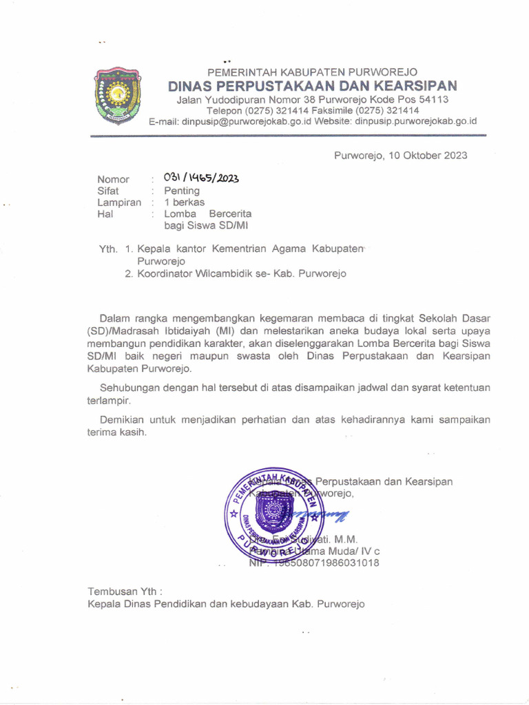 Surat Lomba Bercerita 2023 Pdf