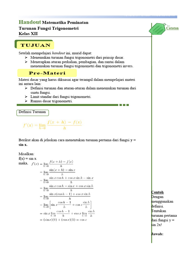 Handout Matematika Peminatan | PDF | Metode & Bahan Ajar