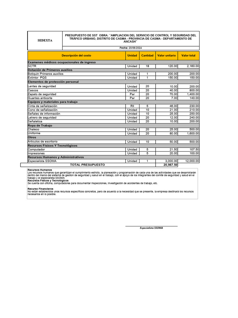 Anexos Del Plan SST | PDF | Presupuesto | Seguridad y salud ocupacional