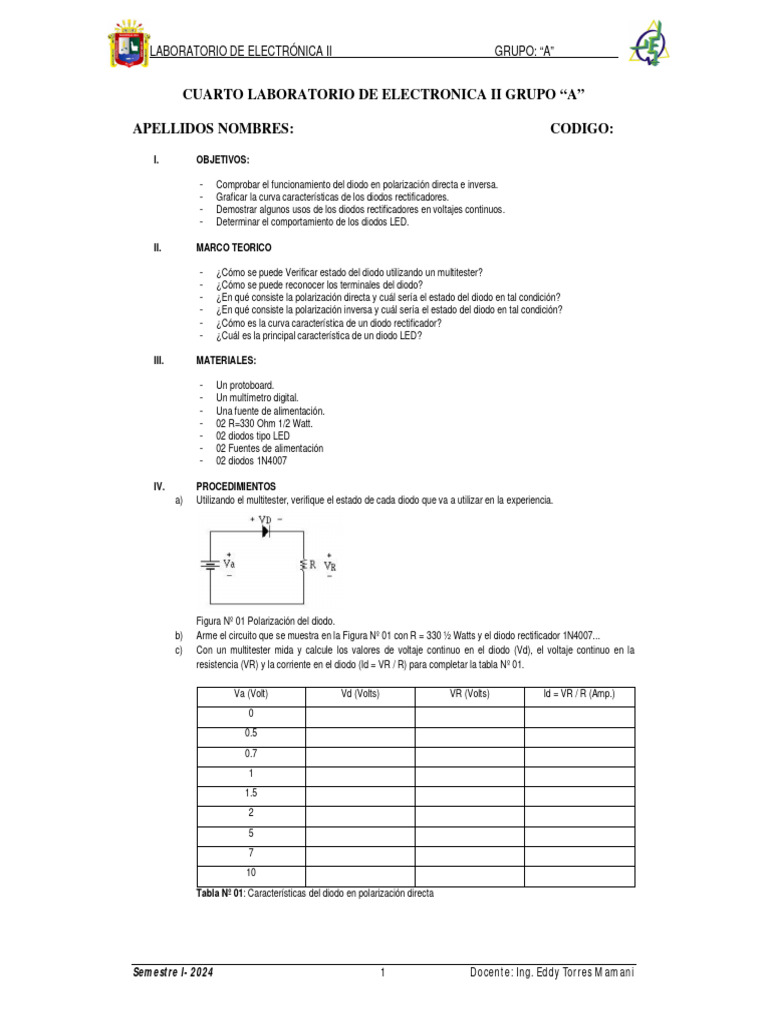 Cuarto Laboratorio de Electronica Ii Grupo A | PDF | Diodo | Rectificador