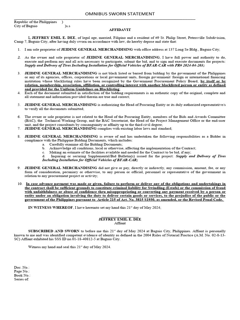 Omnibus Jeidine 2024 BFAR - Car | PDF | Fraud | Common Law