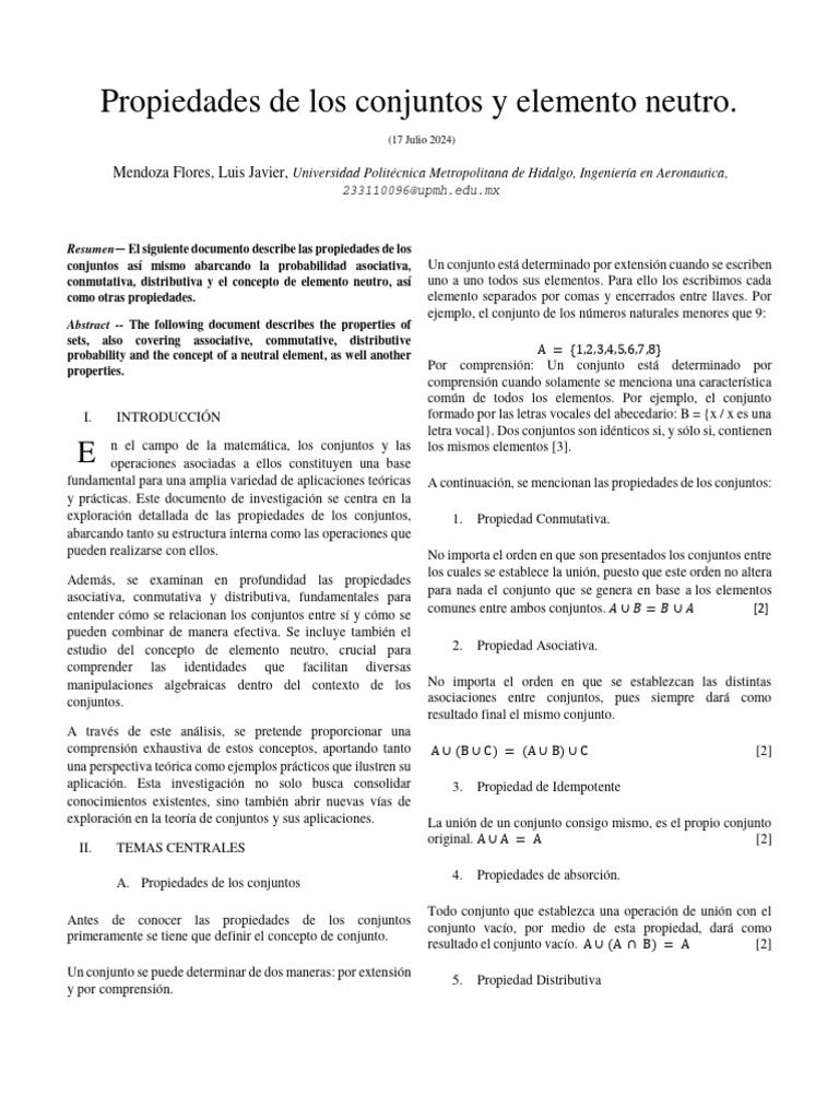 Propiedades de los conjuntos y elemento neutro. | Descargar gratis PDF ...