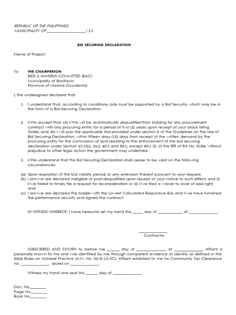 Bid Securing Declaration | PDF | Justice | Crime & Violence