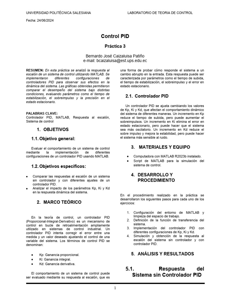 Control PID | PDF | Sensor | Teoría de control