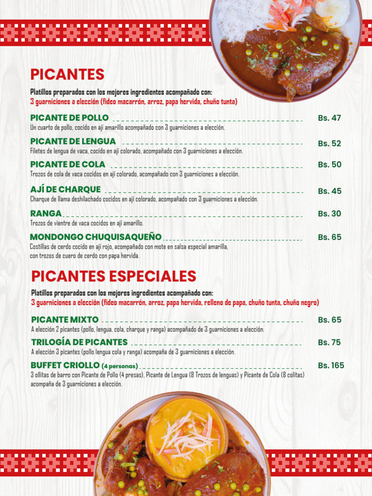 Menu Picantes - 2024 | PDF | Cocina de las Americas | Cocina occidental