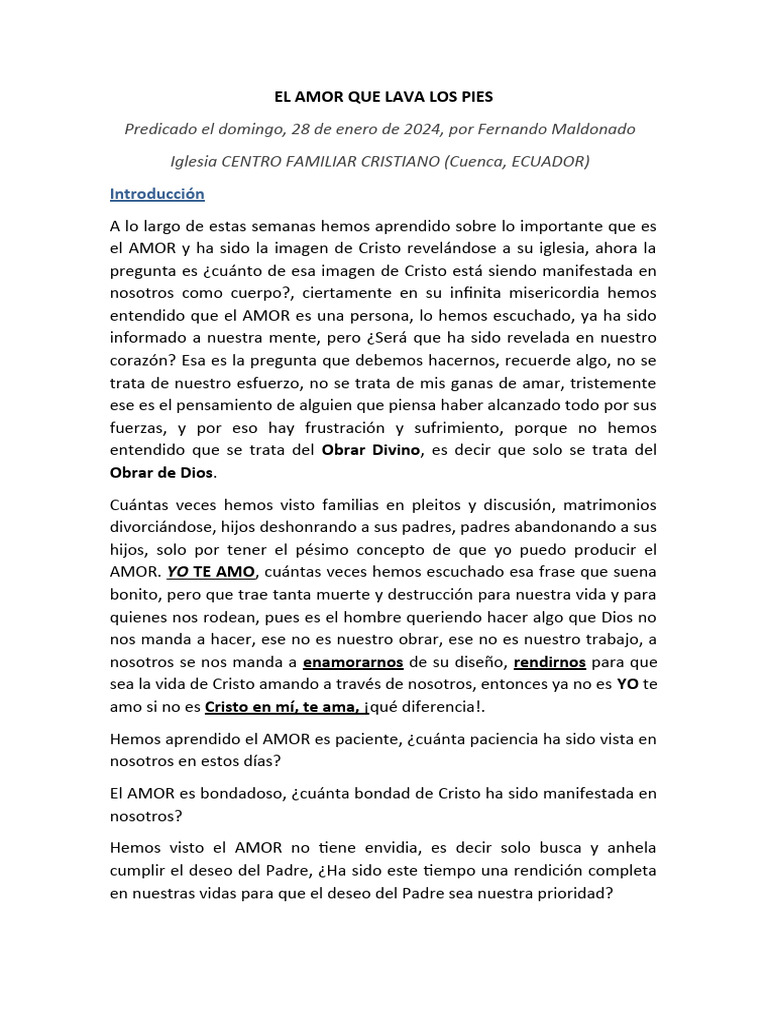 El AMOR Que Lava Los Pies | PDF | Cristo (título) | Amor