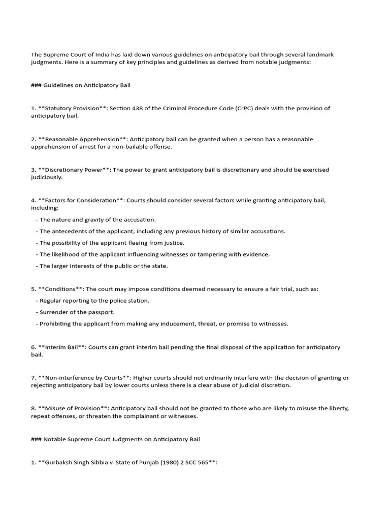 Supreme Court Guideline On Anticipatory Bail | PDF | Bail | Political Law