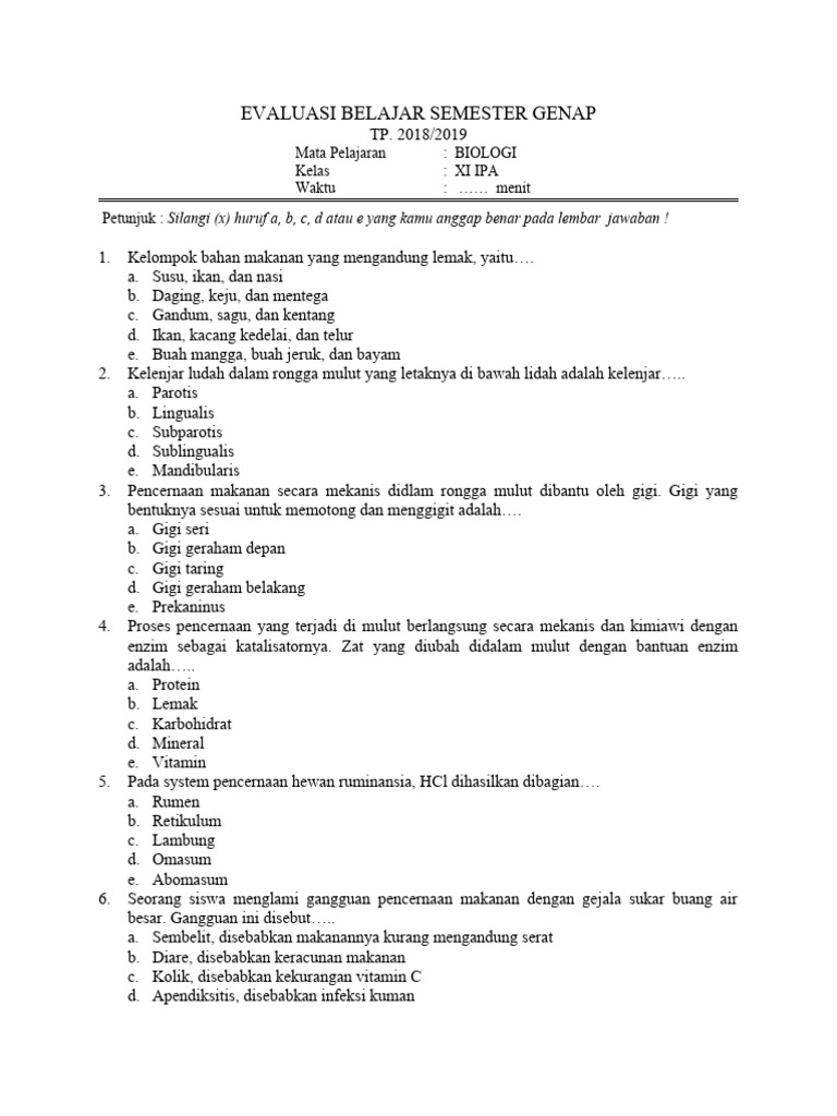 Soal Biologi Kls XI SMT Genap | PDF | Kajian Bahasa Asing | Kesehatan Holistik