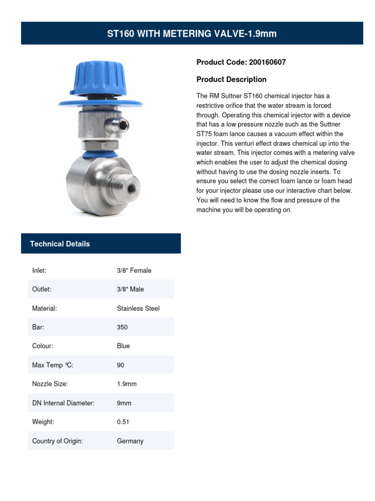 RM Suttner ST160 Chemical Injector | PDF