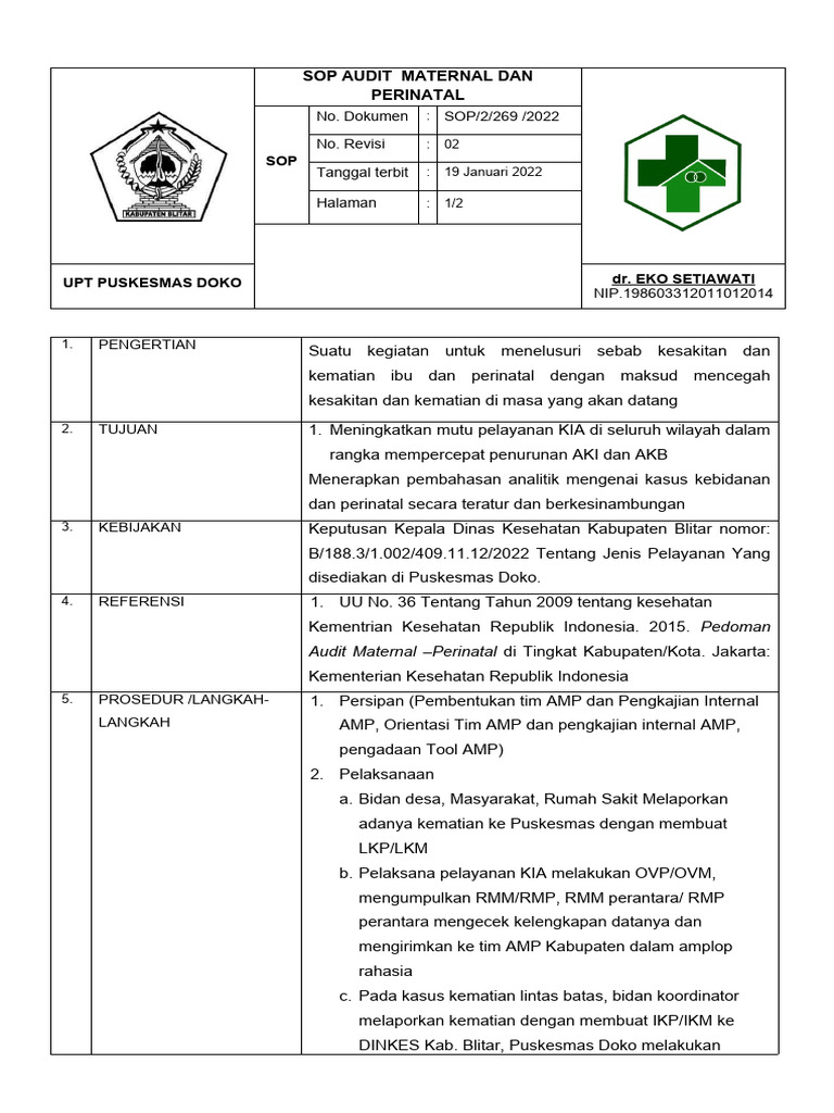 Sop Audit Maternal Dan Perinatal 1 | PDF