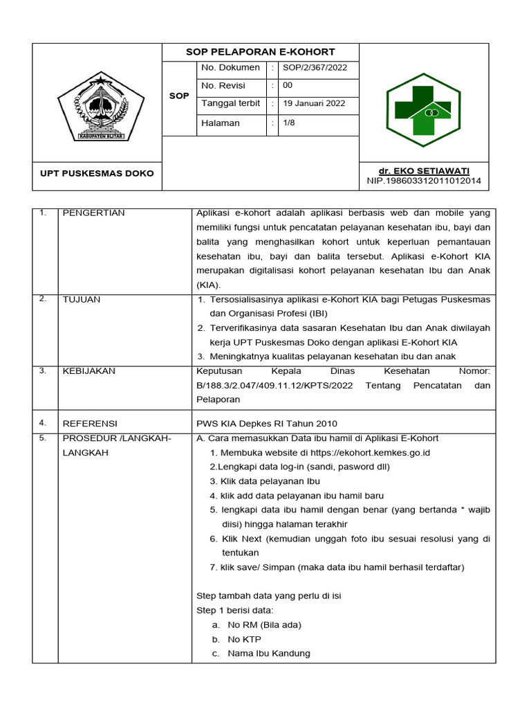 SOP E-Kohort 1 | PDF