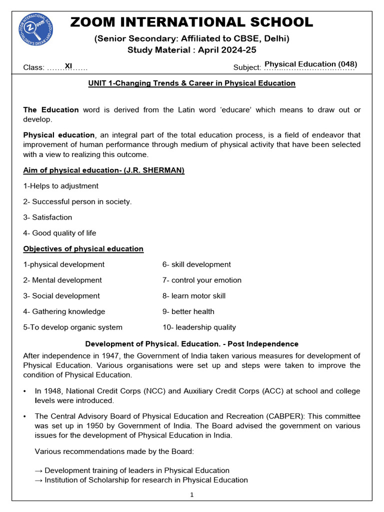 Physical Education Study Material Class 11 | PDF | Personal Trainer | Physical Education