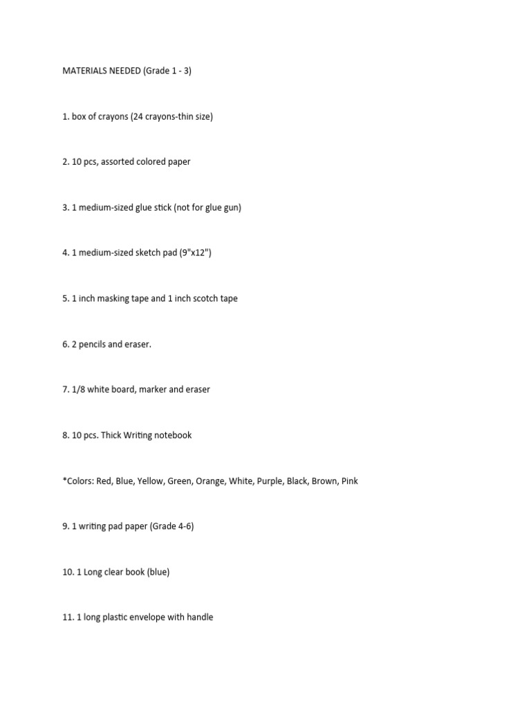 Materials Needed | PDF