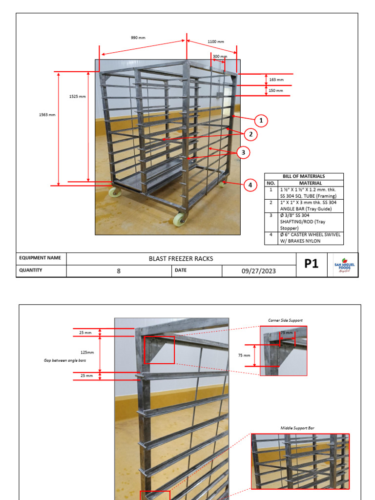 Blast Freezer Racks Specs | PDF | Vehicle Technology | Vehicles