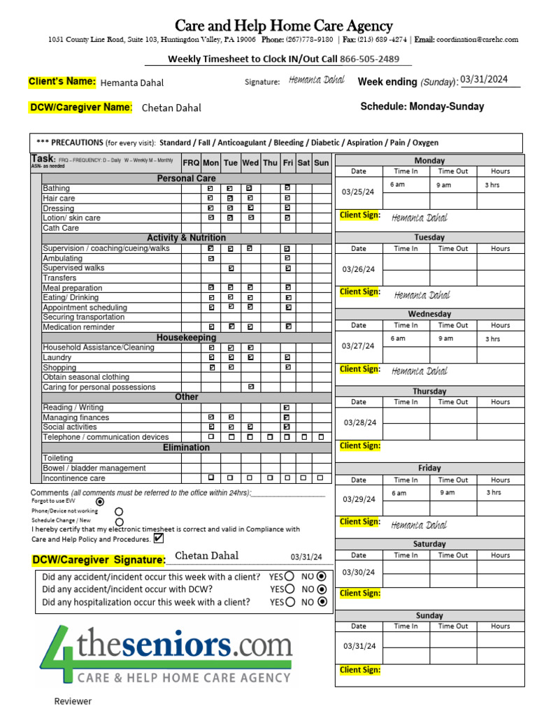 Home Health Care Timesheet Template | PDF | Health Care