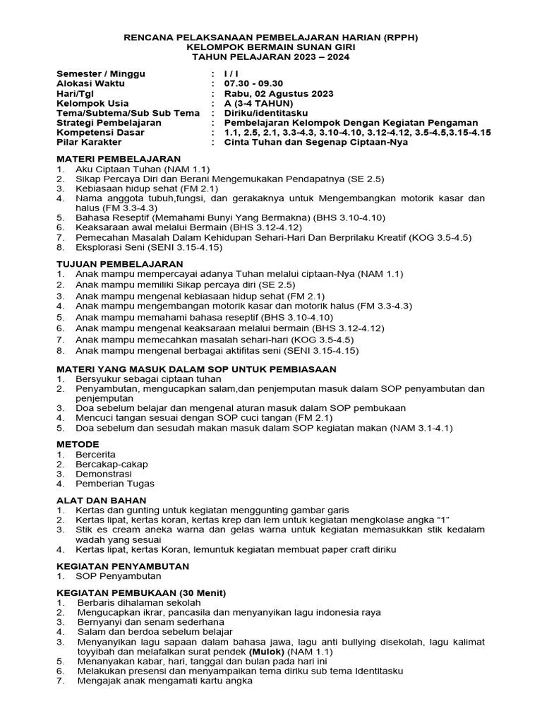 RPPH Identitasku Hari Ke 3 | PDF