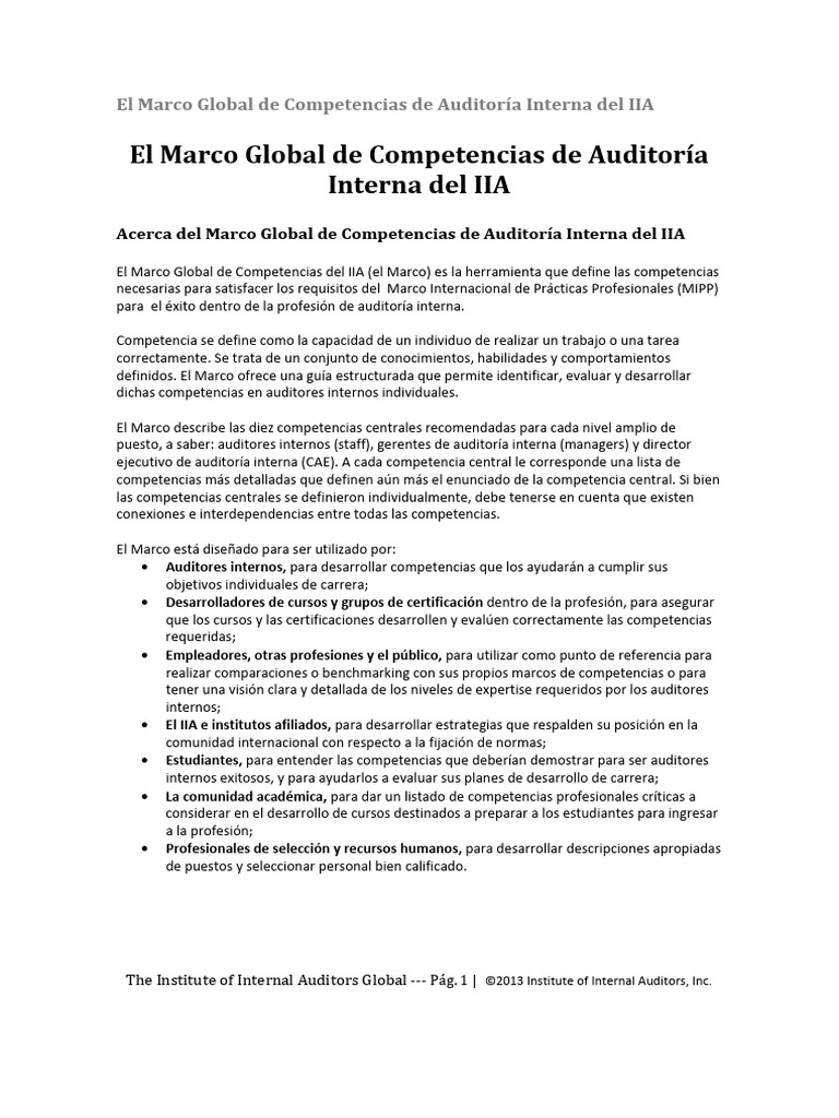 Marco Global de Competencia | PDF | Comunicación | Auditoría