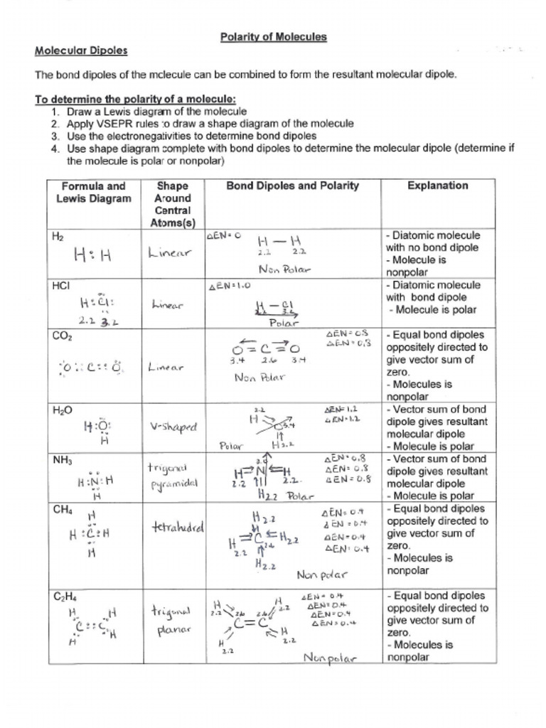 8 Polarity Of Molecules Notes Docx Pdf