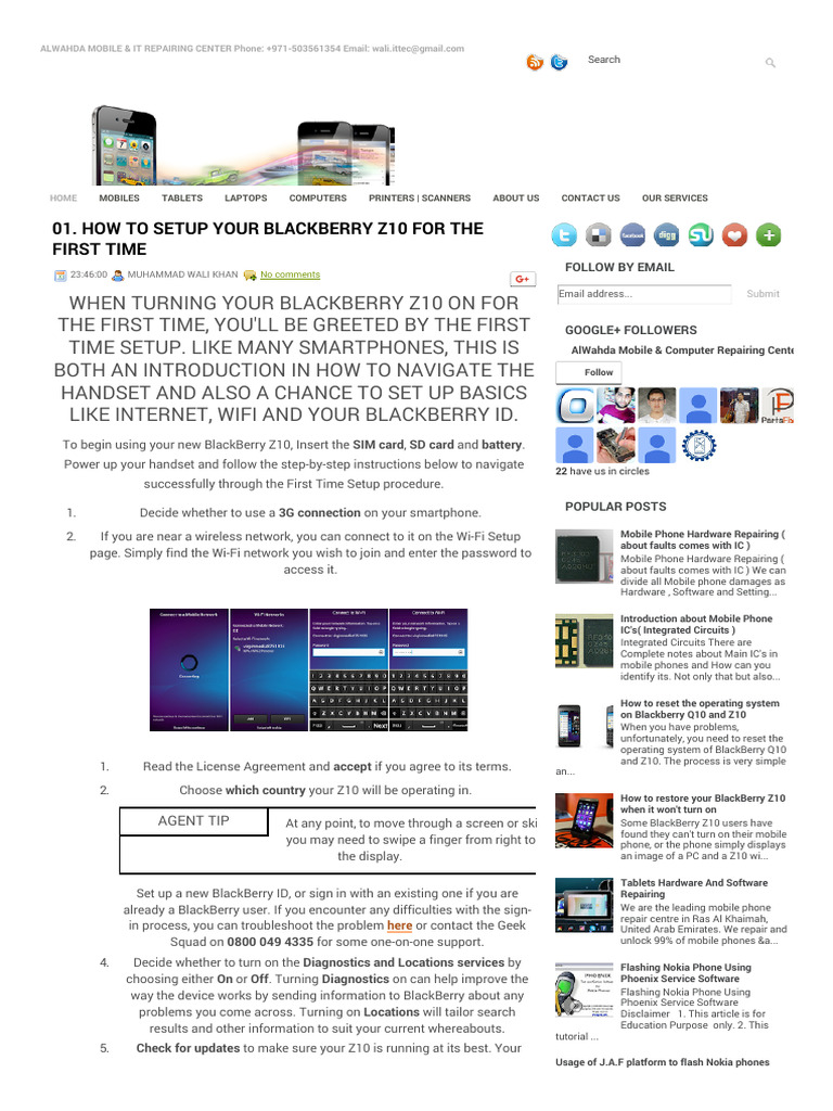 How To Setup Your BlackBerry Z10 For The First Time Alwahda Mobile Repairing Center | PDF | I ...