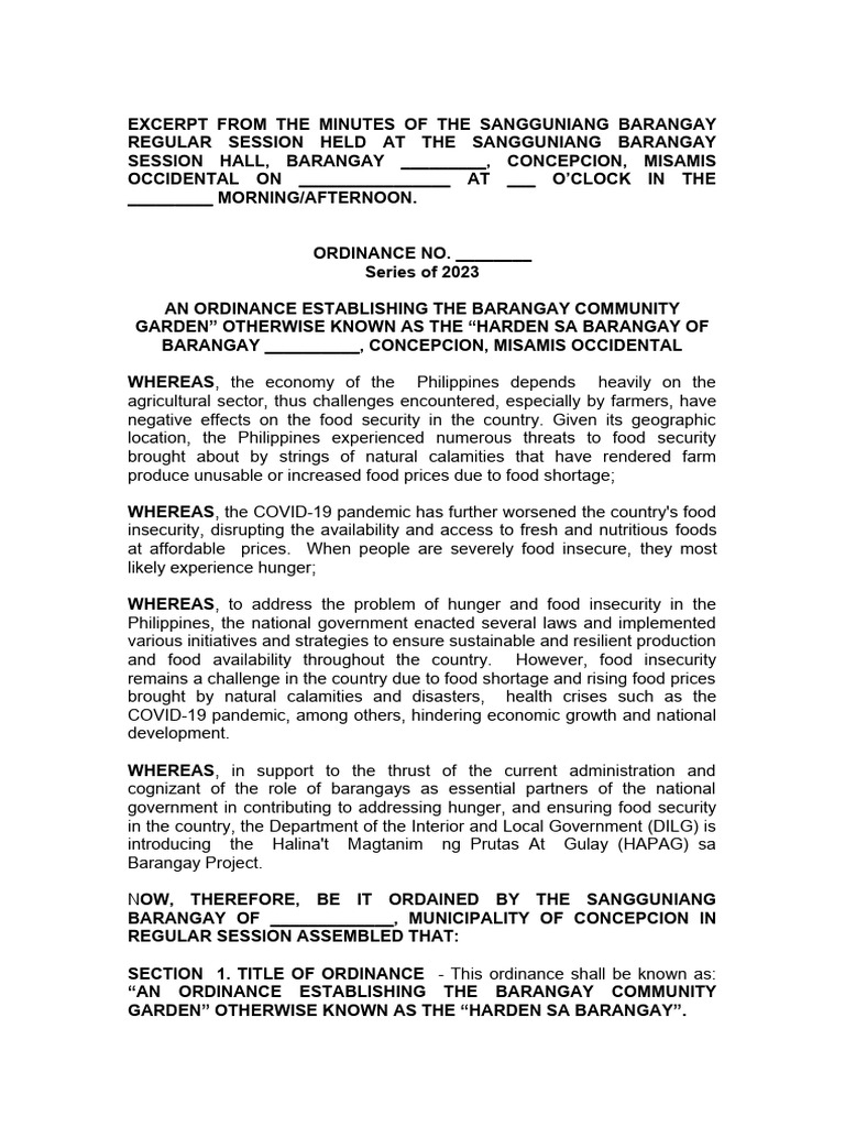 Barangay Community Garden Ordinance | PDF | Food Security | Hydroponics