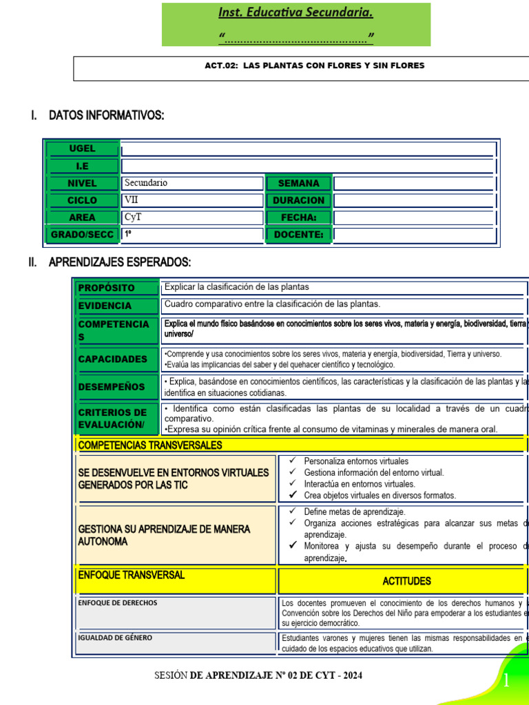 A-1º Ses-Act 2-Cyt Und 3 | PDF | Aprendizaje | Evaluación
