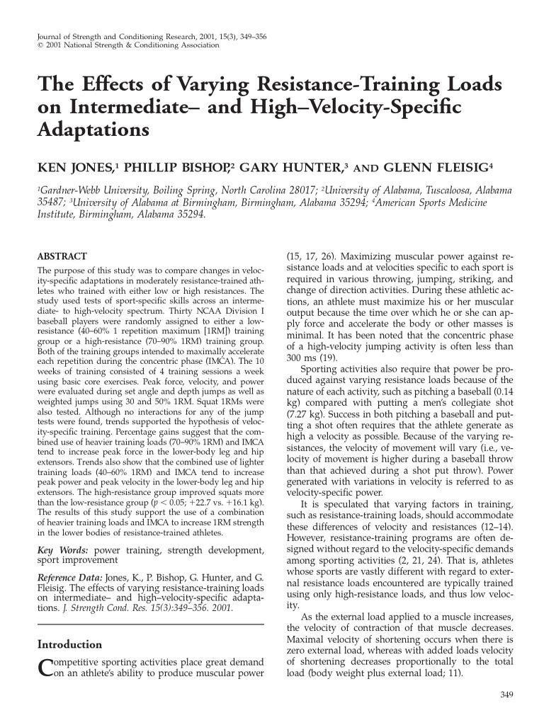 The Effects of Varying Resistance-Training Loads On Intermediate and High Velocity-Specific ...