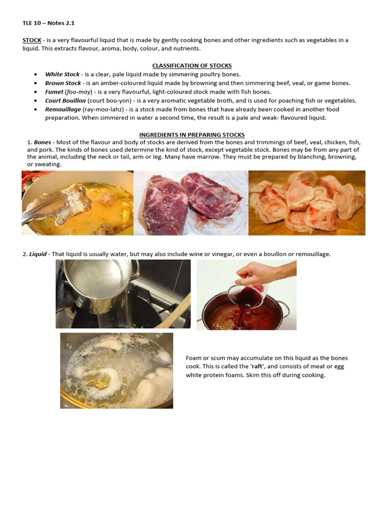 TLE 10 - Notes 2.1 | PDF | Stock (Food) | Soup