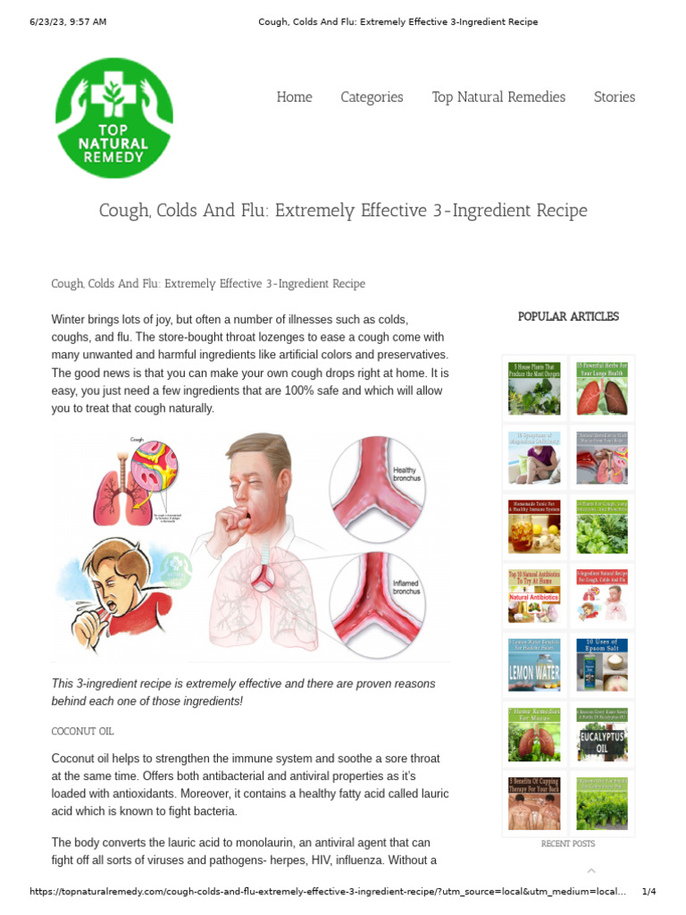 Cough, Colds and Flu_ Extremely Effective 3-Ingredient Recipe | Download Free PDF | Common Cold ...