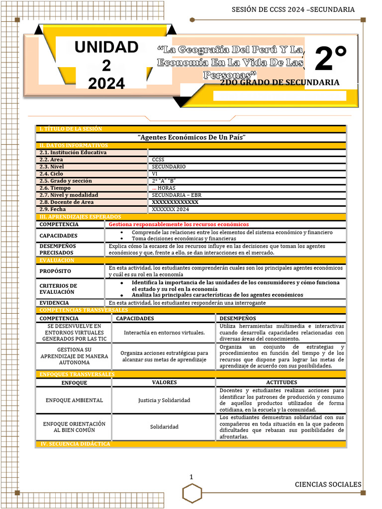 2º Sesiones Sem 2 Uni 2 - Ccss 2024 | PDF | Enseñando | Aprendizaje
