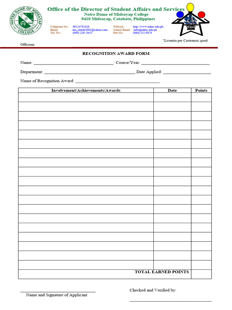 Recognition Award Form | PDF