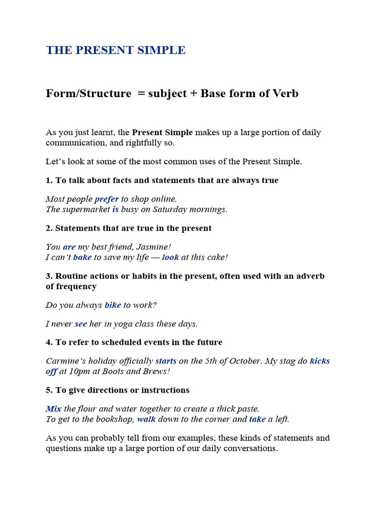 The Present Simple | PDF | Perfect (Grammar) | Verb