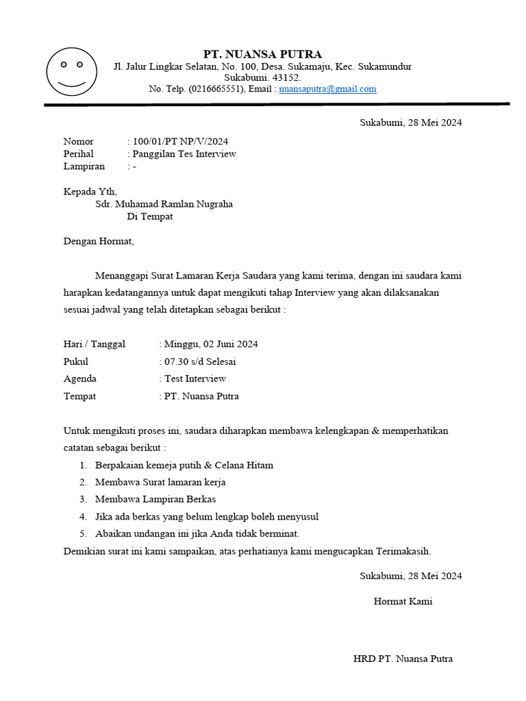 SURAT PANGGILAN INTERVIEW | PDF SURAT PANGGILAN INTERVIEW | PDF