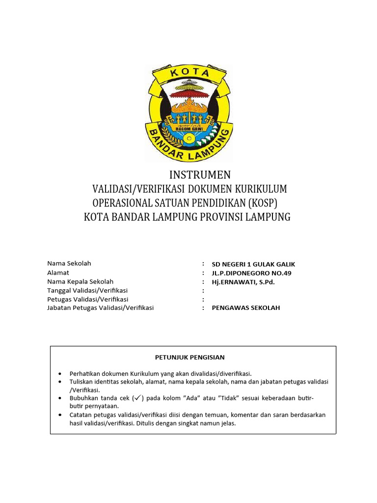 Validasi Verifikasi Kosp Kurikulum Operasional Satuan Pendidikan Rev | PDF