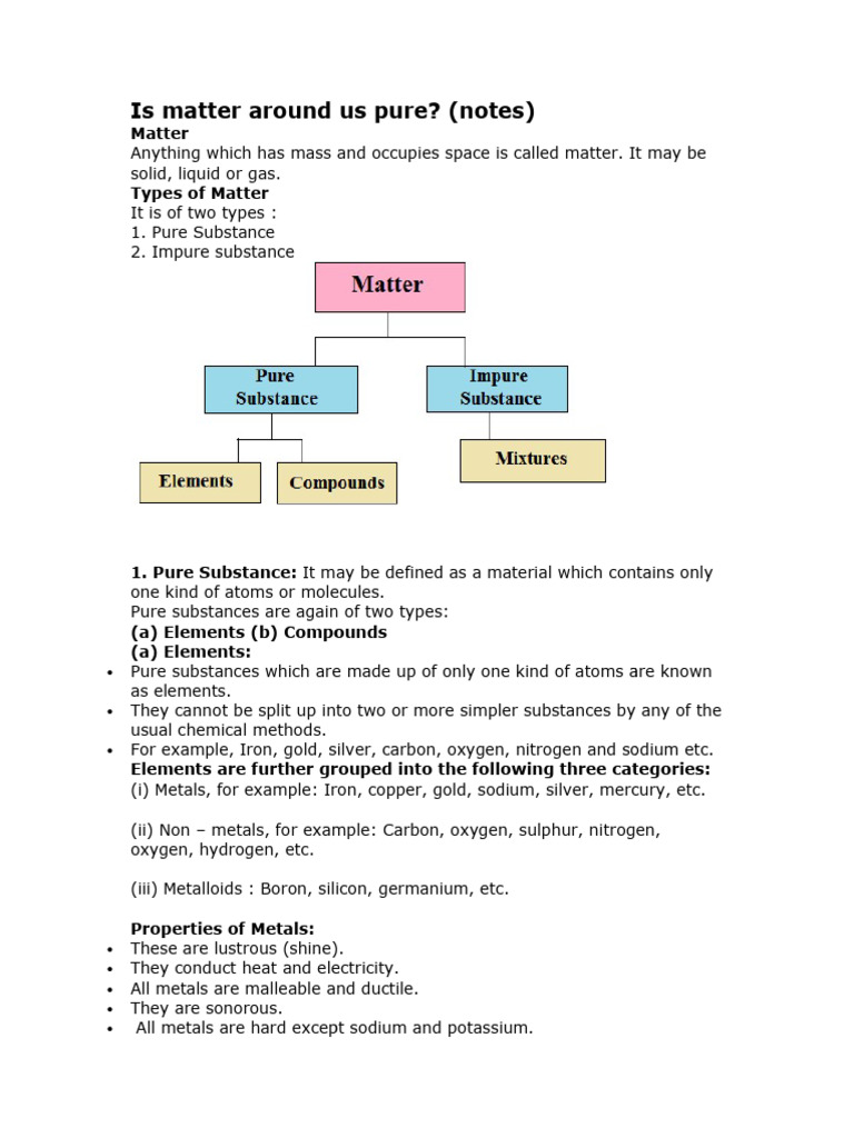 Is Matter Around Us Pure (Notes) | PDF | Mixture | Chemical Substances