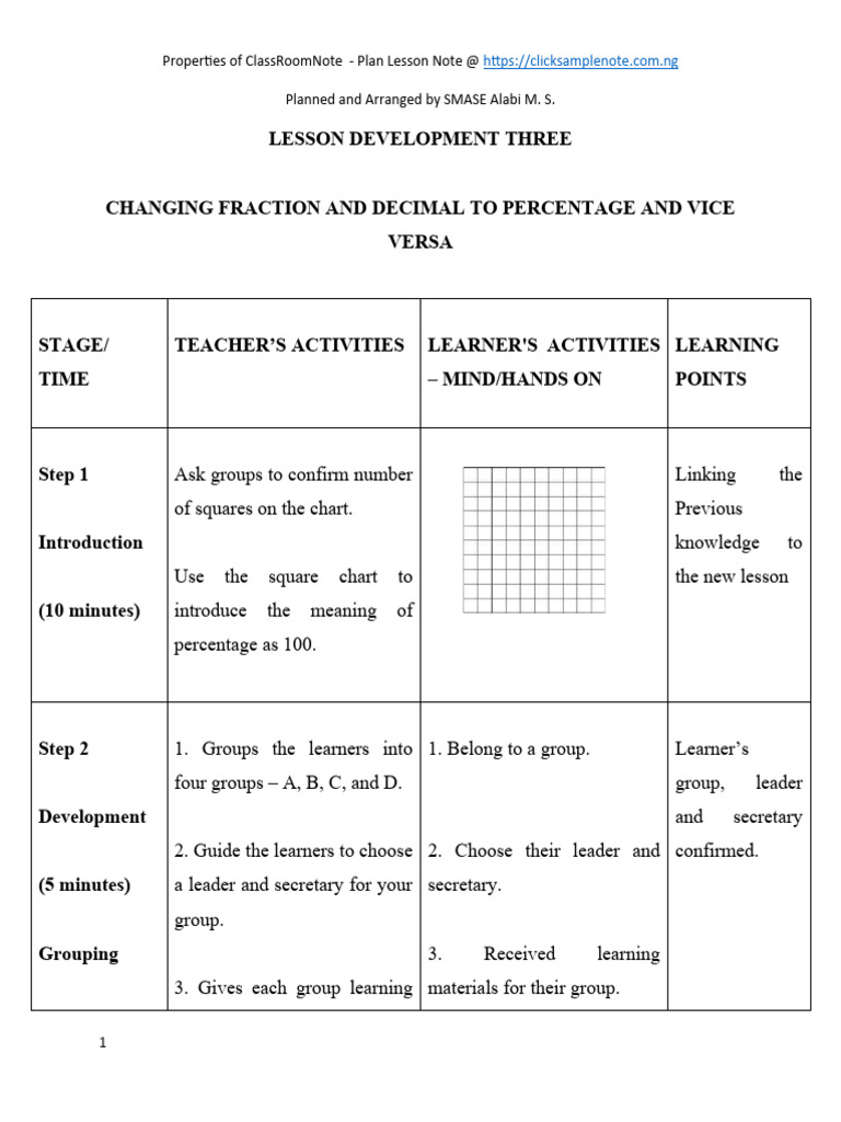 Changing Fraction And Decimals To Percentage And Vice Versa 1 1 Pdf