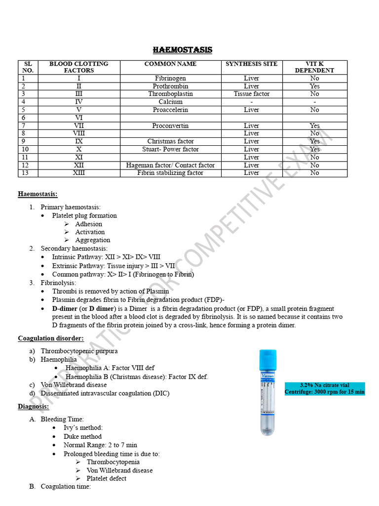 Hemostasis - Coagulation Note | PDF | Coagulation | Hemostasis