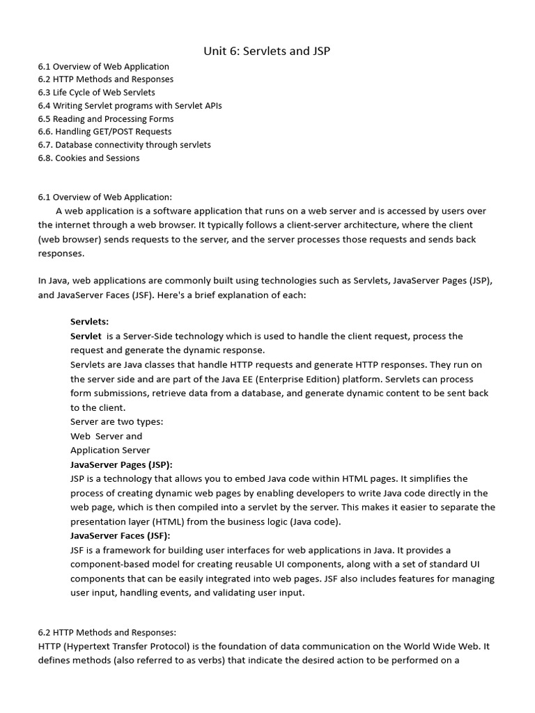 Unit 6 Serverlets and JSP | PDF | Http Cookie | Software Development