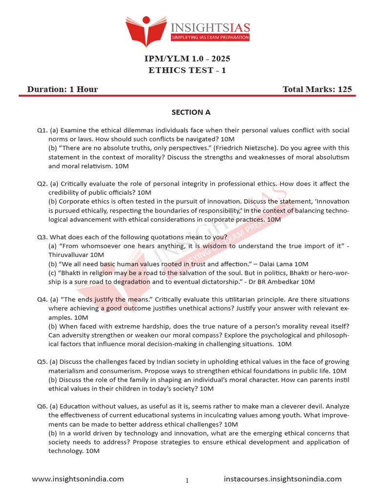 Ipm Test Series 2025-1-0 Ethics Test 1 (Mains) QP | PDF | Cybercrime ...