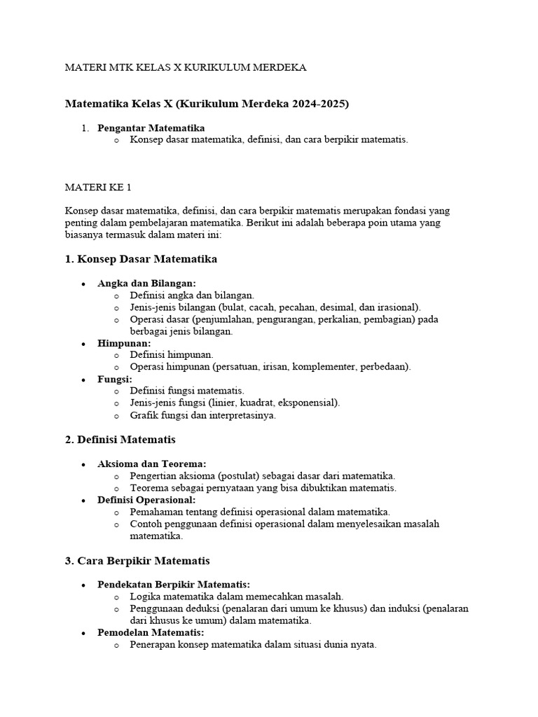 Materi MTK Kelas X Kurikulum Merdeka | PDF | Metode & Bahan Ajar | Komputer